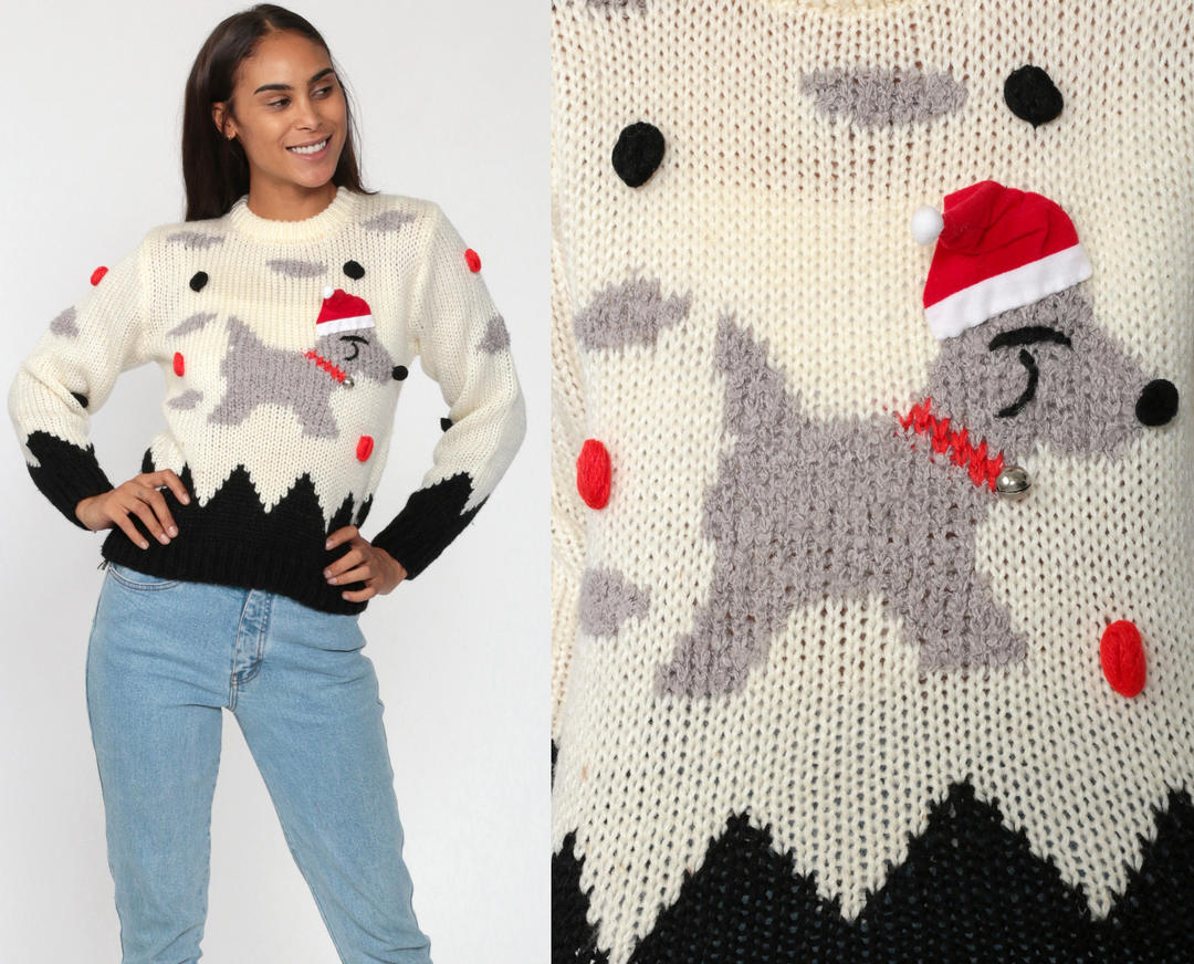 Christmas Dog Sweater 80s Vintage JINGLE BELL Animal Sweater Winter ...
