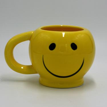 Vintage 2 Smiley Face Mugs TWO Matching Mugs Bright Yellow Pottery 1970 ...