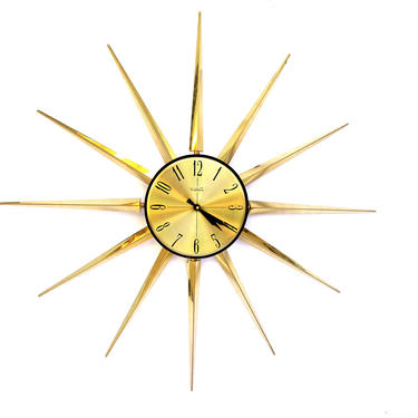 HUGE Mid-Century Modern Gold Starburst Wall Clock || 32" | Electric ...