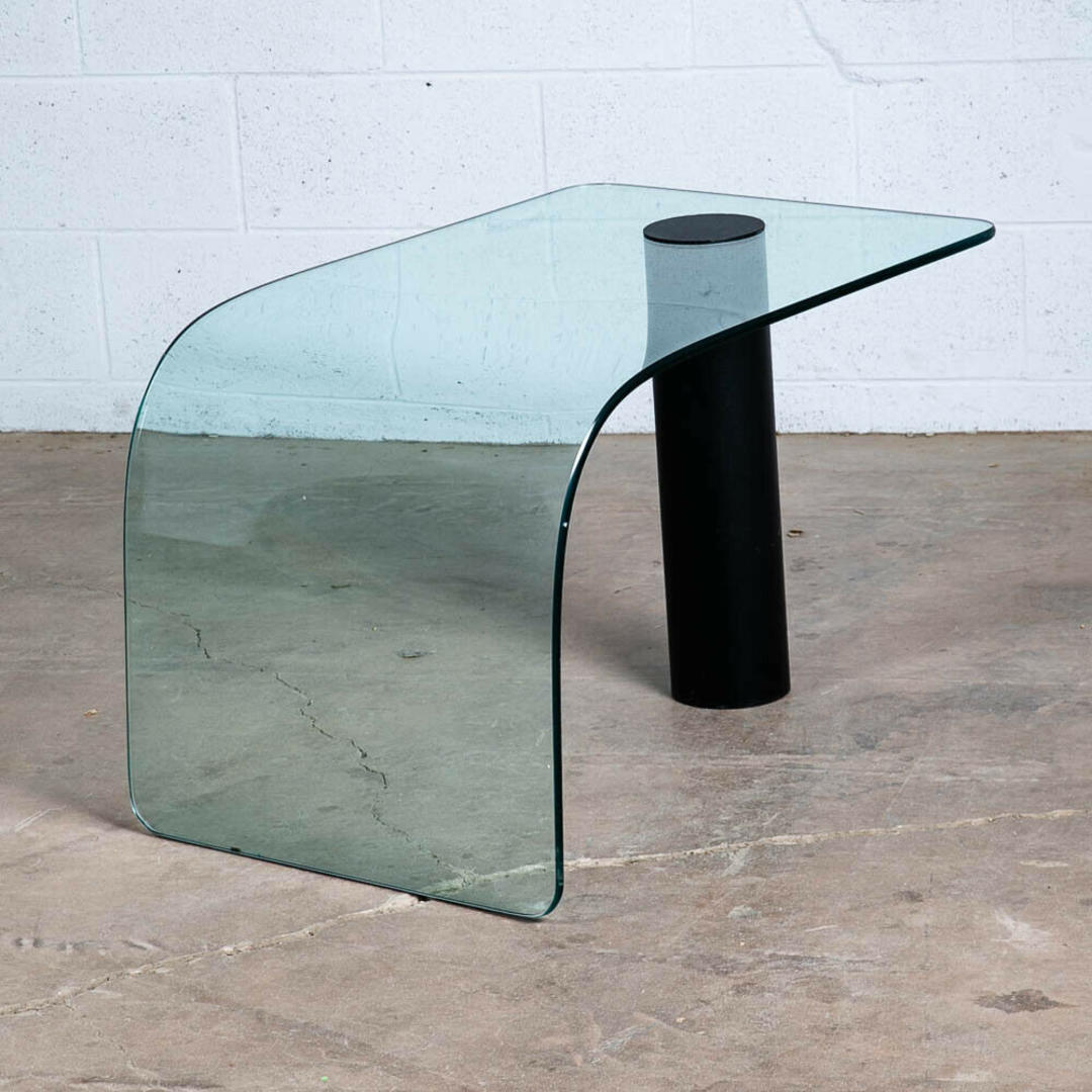 Mid Century Post Modern Side Table Glass Italian Cylindrical Shelf ...