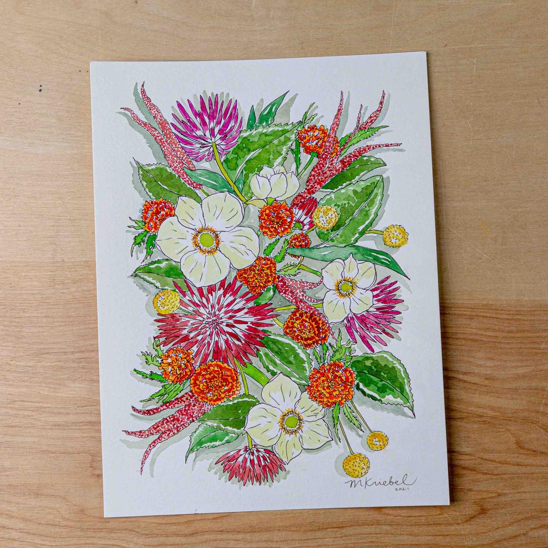 Fall Harvest Flowers Original Watercolor Painting | Marcella Kriebel ...