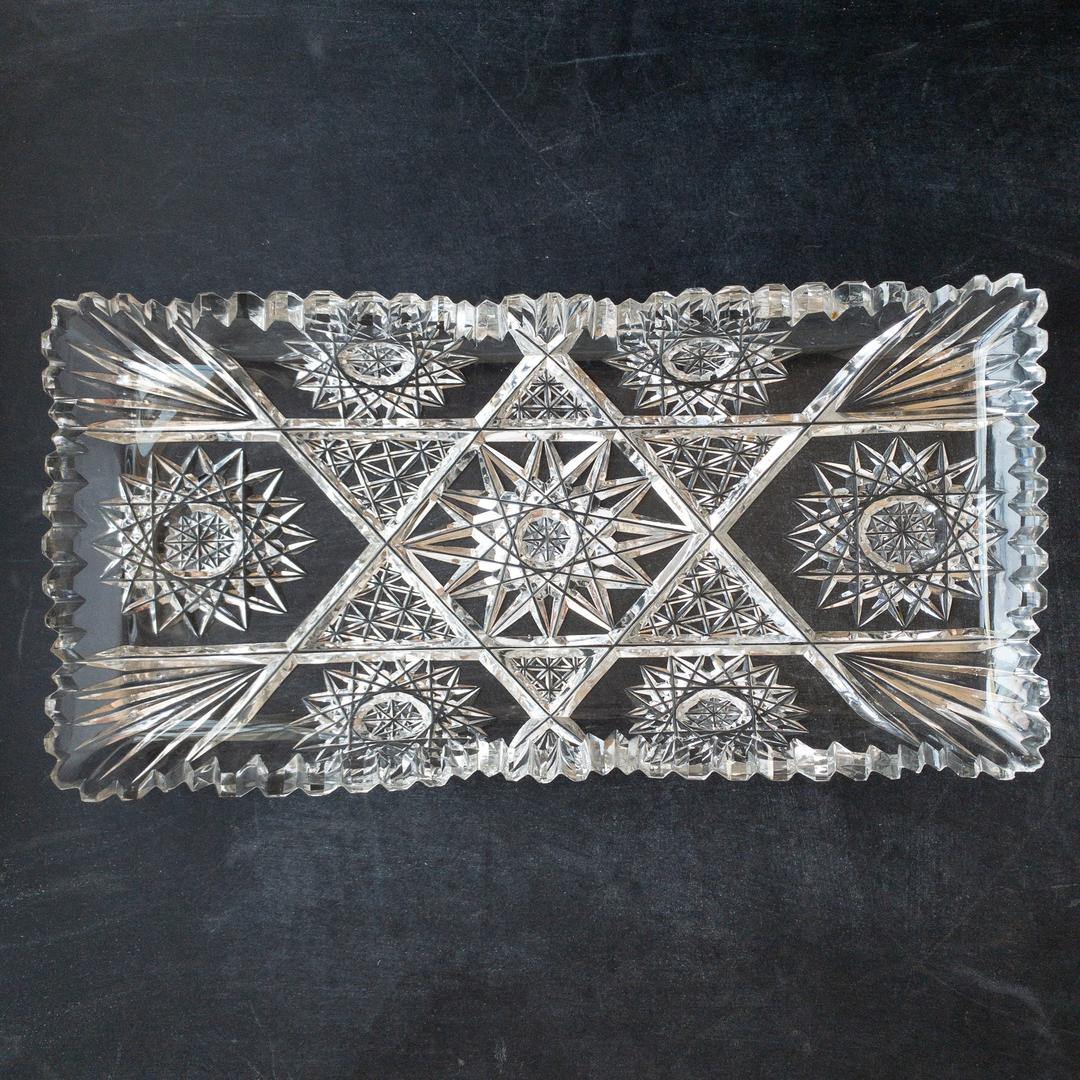 Vintage Cut Glass Tray | Sawtooth Edge Cut Glass Rectangular Tray ...
