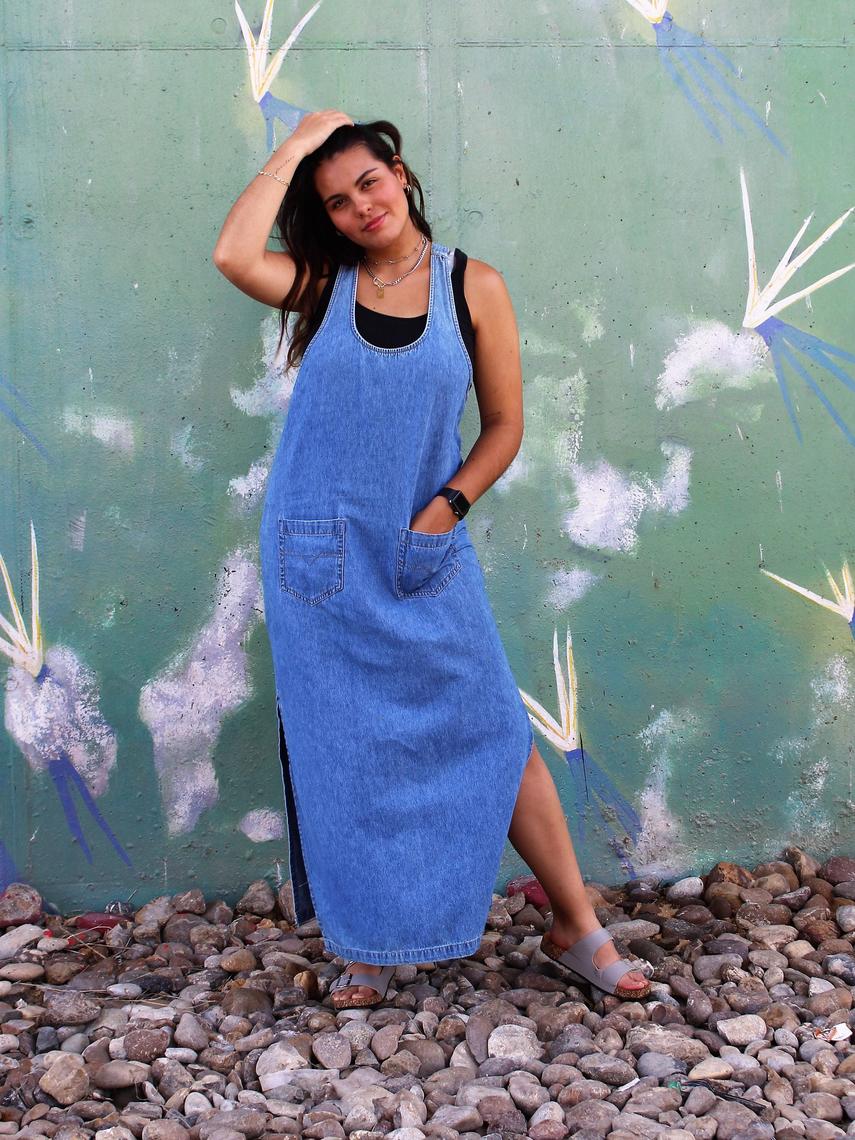 Vintage 1980s Express Denim Jumper Dress, Blue Jean Maxi Dress ...