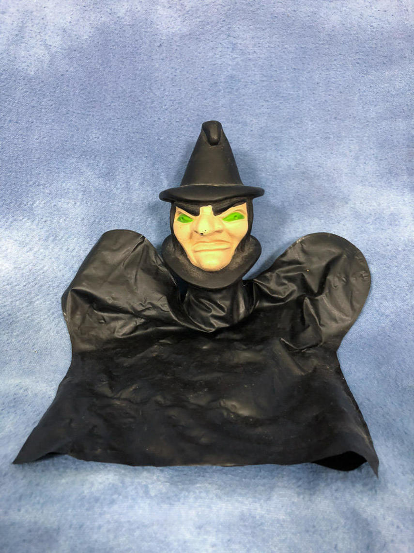 Vintage Halloween Witch Rubber Face Hand Puppet, Green Eye Wizard ...
