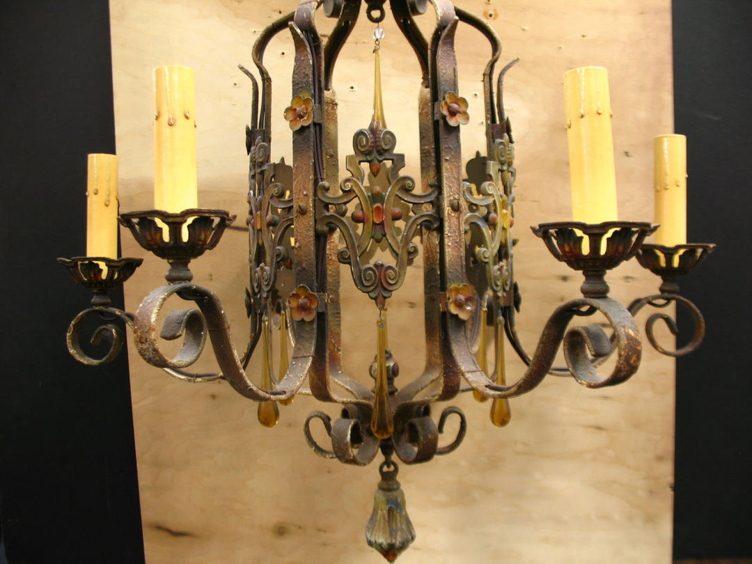1167 Six Light 1920's Painted Metal Chandelier Jacobean Style Rewired ...