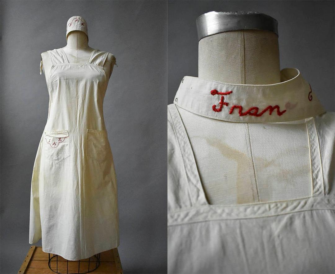 Vintage Cotton Uniform / 1930s Waitress Uniform / 1940s Apron and ...