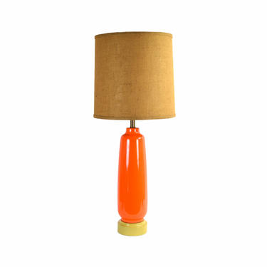 Vintage Mid-Century Modern Bright Orange Pottery Table Lamp ...