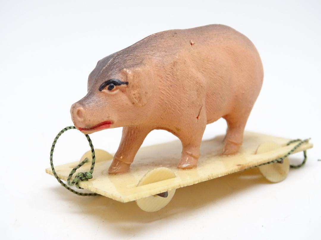 Antique Celluloid Pig Pull Toy, for Christmas Nativity or Putz ...
