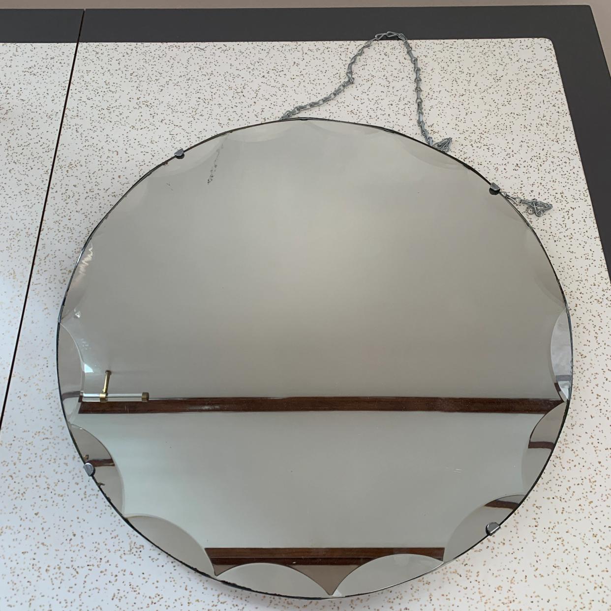 1930s Art Deco Mirror – 18” Round Vintage Scalloped Mirror, | Erratic ...