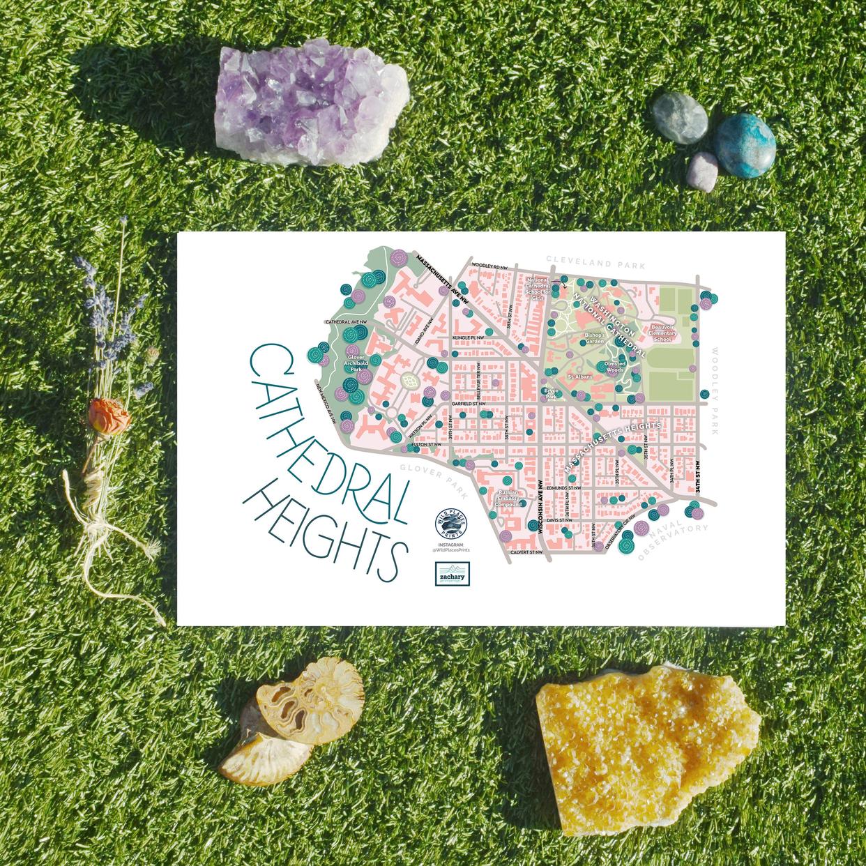 Cathedral Heights DC neighborhood map art print 11x17 | Wild Places ...