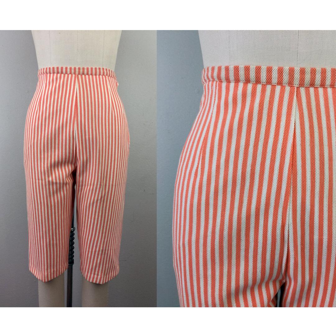 Vintage 1950s 60s Shorts Clam Diggers Peach and White Sherbet ...