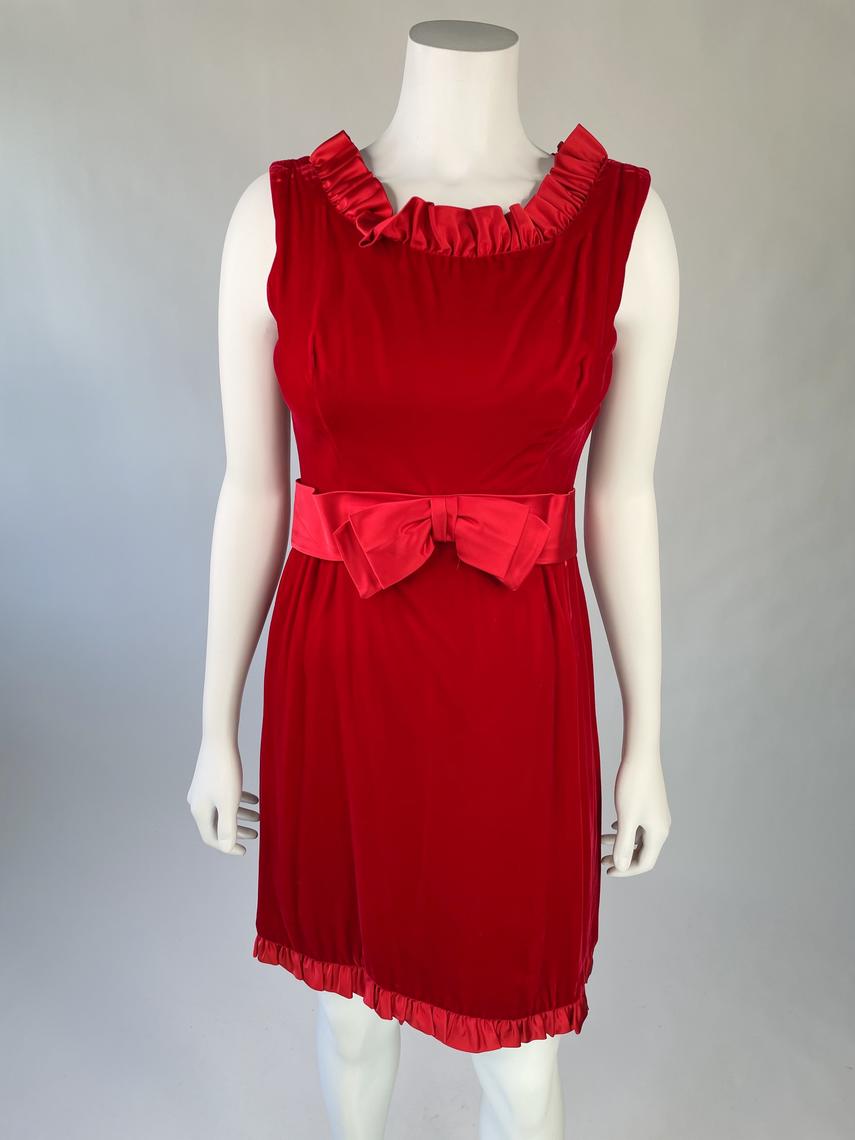 1960's Red Velvet Cocktail Dress w/ Satin Bow | Prototype Vintage ...