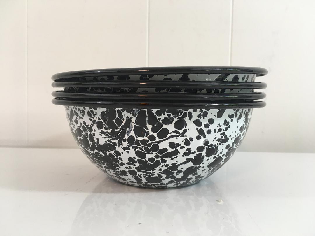 Vintage Black White Splatterware Enamel Cereal Bowls Set of Four (4 ...