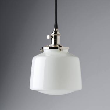 School House Pendant Light White Glass Globe Drum Style Fixture | Olde ...