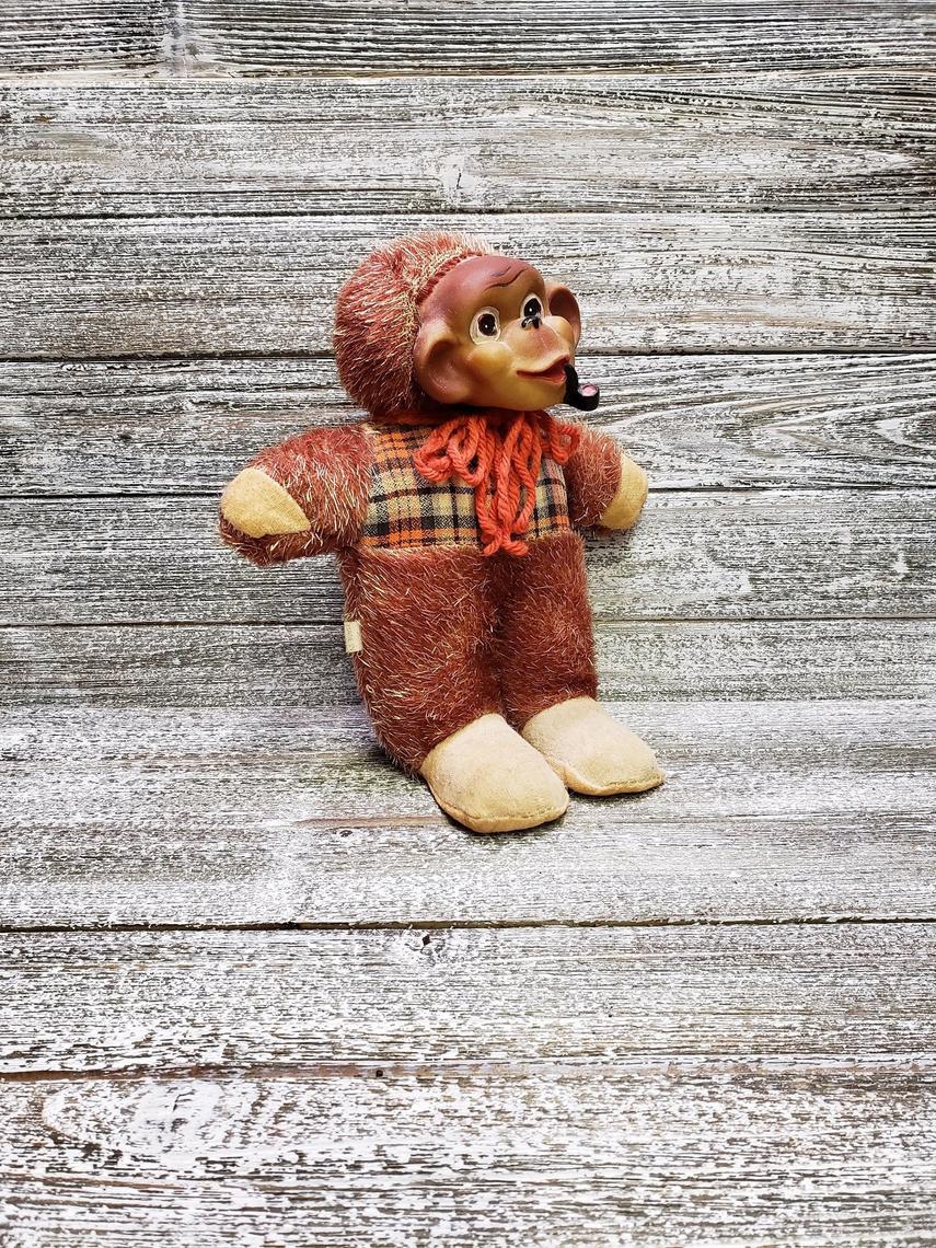 Vintage Smoking Monkey Plush, Pipe Smoking Ape, Antique Stuffed Animal ...