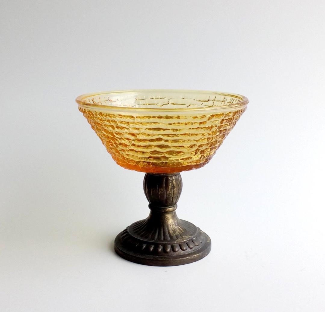 Vintage compote dish Depression yellow glass amber compote Footed candy ...