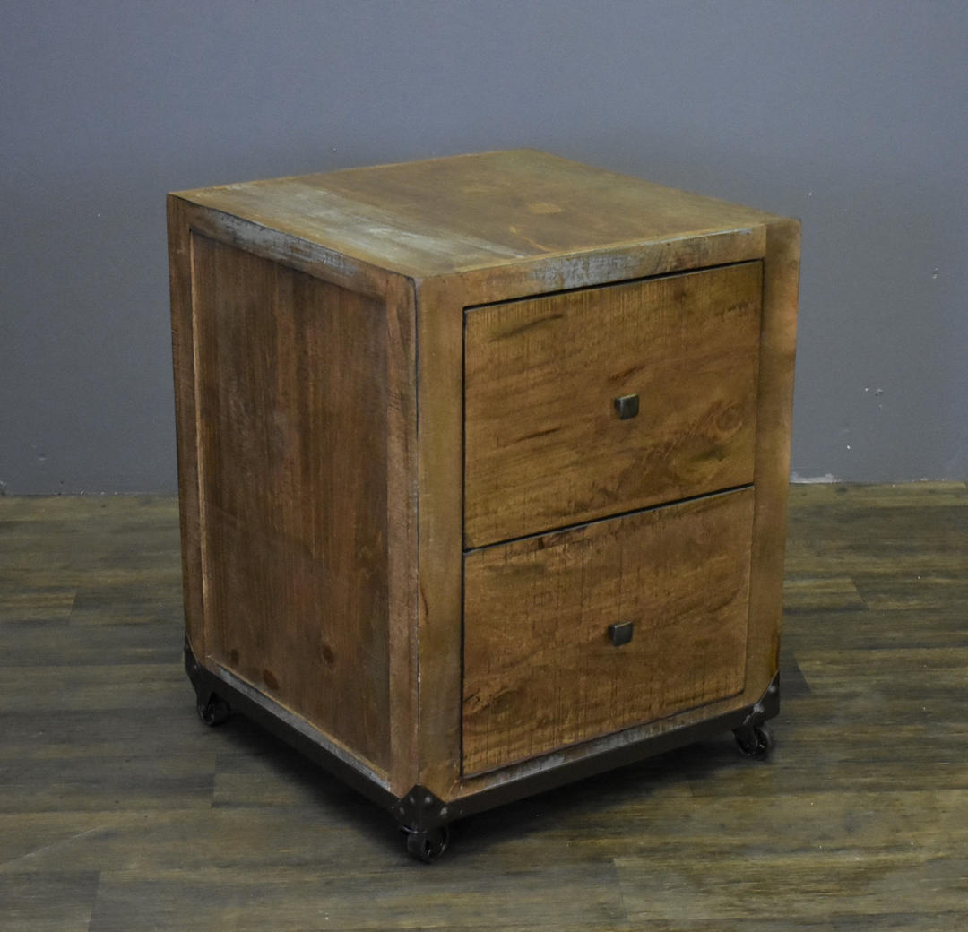 Rustic Solid wood Forged Iron Base File Cabinet on Wheels | Rustic Shop ...