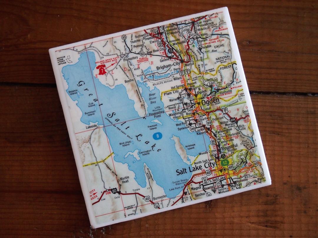 1964 Great Salt Lake Utah Map Coaster. Utah Gift. Salt Lake | All ...
