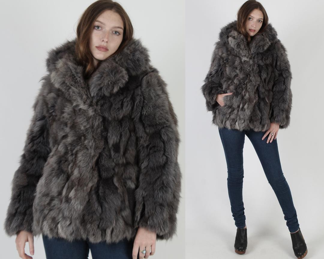 Shaggy Patchwork Fox Fur Coat / Vintage 70s Natural Arctic Fox ...