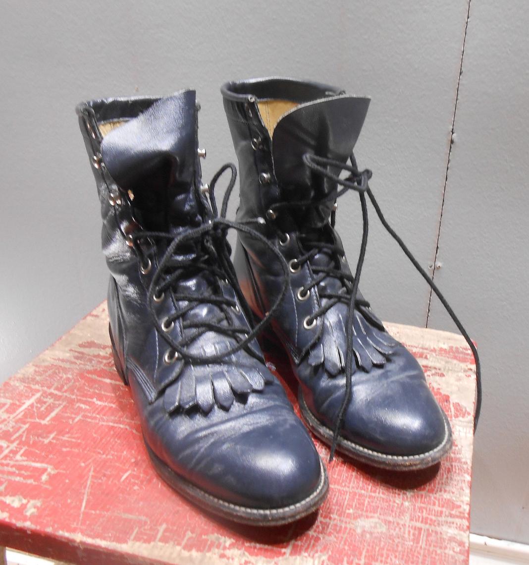 Vintage Justin Ropers Leather Boots Dark Navy Blue Cowboy Cowgirl ...