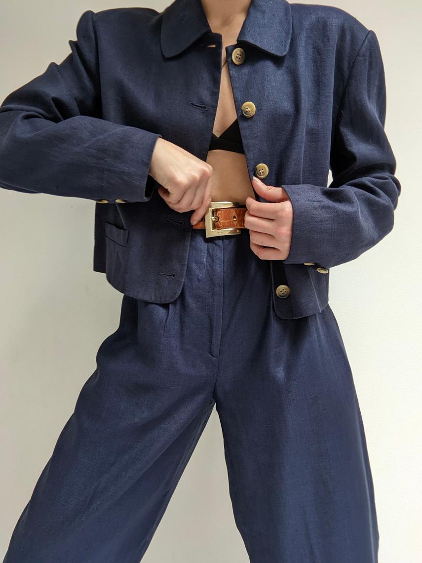 Vintage Navy Linen Pant Suit Na Nin Richmond Va