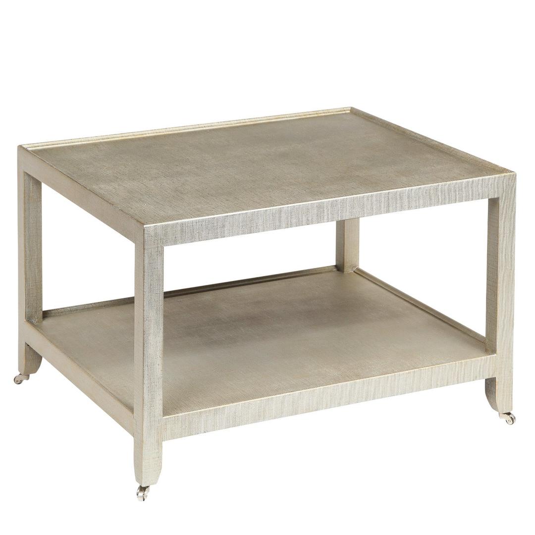 Karl Springer 2-Tier Coffee Table in Platinum Lacquered Linen 1980s ...