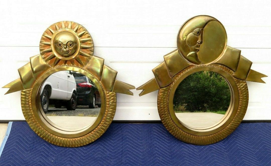 Rare SERGIO BUSTAMANTE SUN & MOON MIRROR PAIR Brass Wall Art | Urban ...