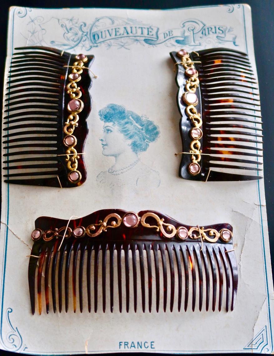 Matched Set 3 Edwardian Hair Combs NOS, Art Nouveau Combs, Antique ...