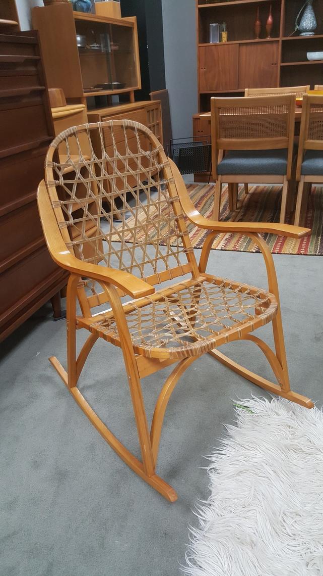 Vintage SnoCraft Wood and Rawhide Rocking Chair made in Norway, | Peg ...