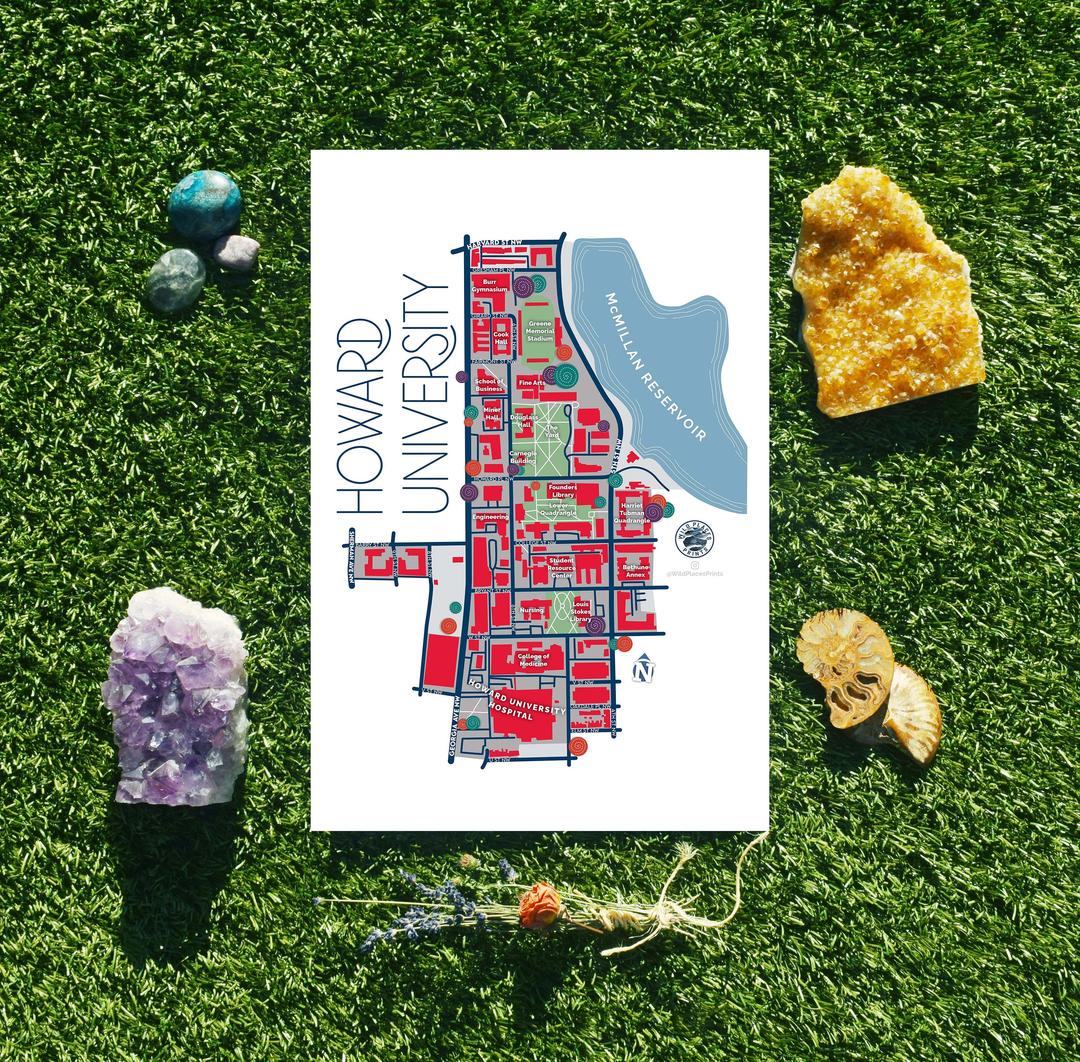 Howard University Campus map Washington DC map | Wild Places Prints ...