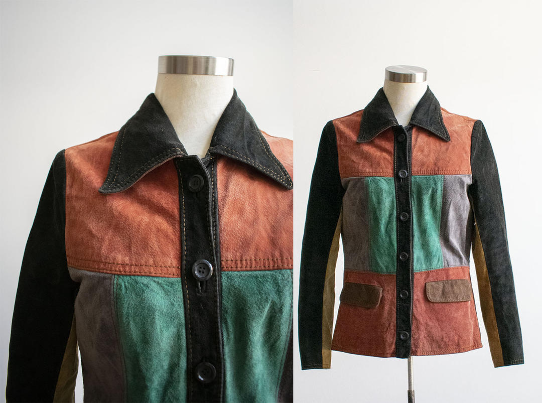 1970s Suede Jacket / Suede Patchwork Jacket / 1970s Boho Suede Leather ...