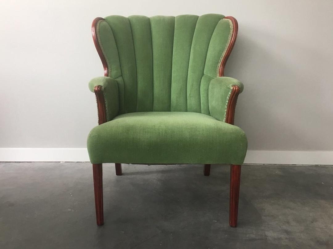 vintage vibrant grass-green channel back chair. | ReRunRoom | Seattle, WA