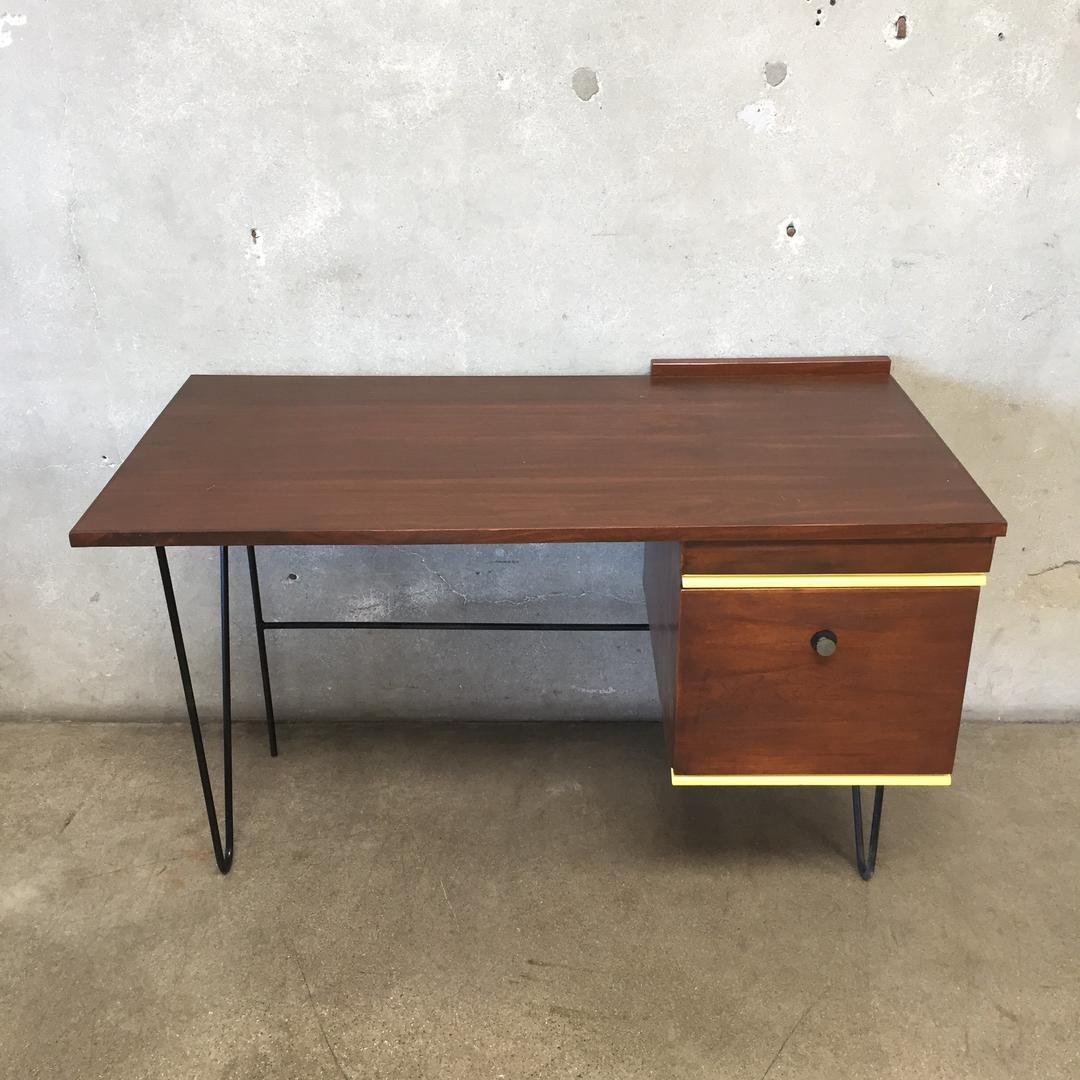 Mid Century Walnut & Wrought Iron Desk | Urban Americana | Long Beach, CA