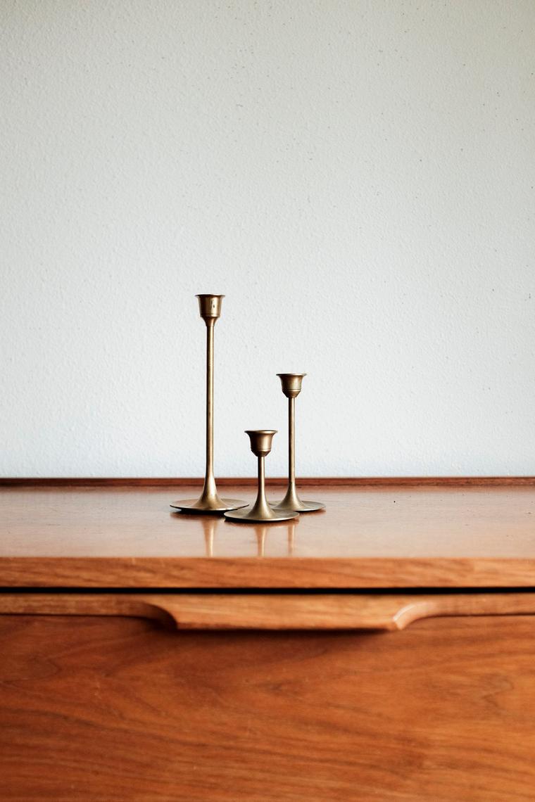 Vintage Brass Tulip Candle Holders - Set of 3 | Microscope Telescope ...