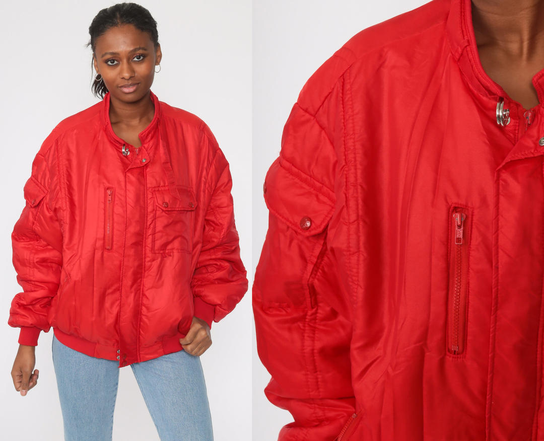 80s Puffer Jacket Red Ski Jacket Bomber Jacket Puffy Coat | Shop Exile ...