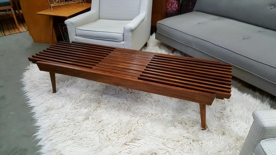 Mid-Century Modern walnut extendable slat coffee table | Peg Leg ...