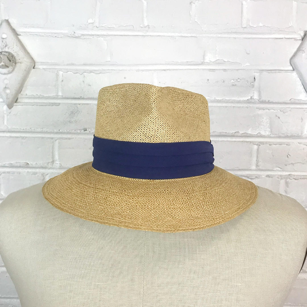 6 7/8 Vintage 1940s Straw Fedora Hat with Blue Puggaree Band | Briar ...