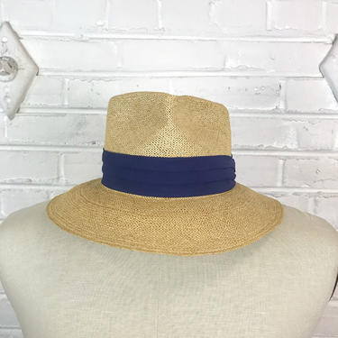 6 7/8 Vintage 1940s Straw Fedora Hat with Blue Puggaree Band | Briar ...