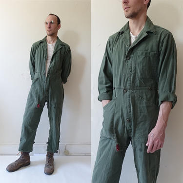 Vintage Green Army Coveralls/ Type 1 Distressed Patched Button | Bottle ...