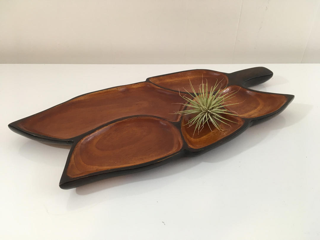 Fritz Mevs Mahogany Carved Leaf Divided Tray Vintage Handmade Sculpture ...