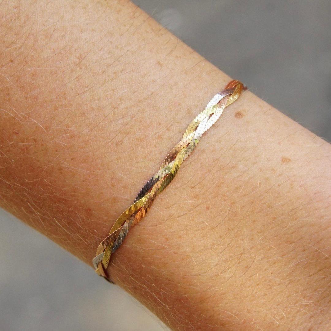 Tri color gold braided bracelet store