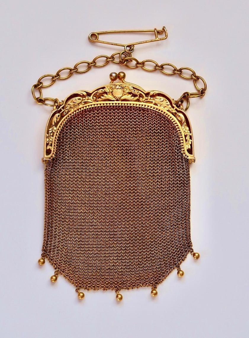 Antique French (Marked) Art Nouveau Vermeil Chainmail Chatelaine Bag ...