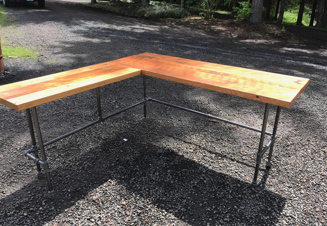 L-shaped Desk. Black iron pipe L-shaped desk. Reclaimed wood desk ...