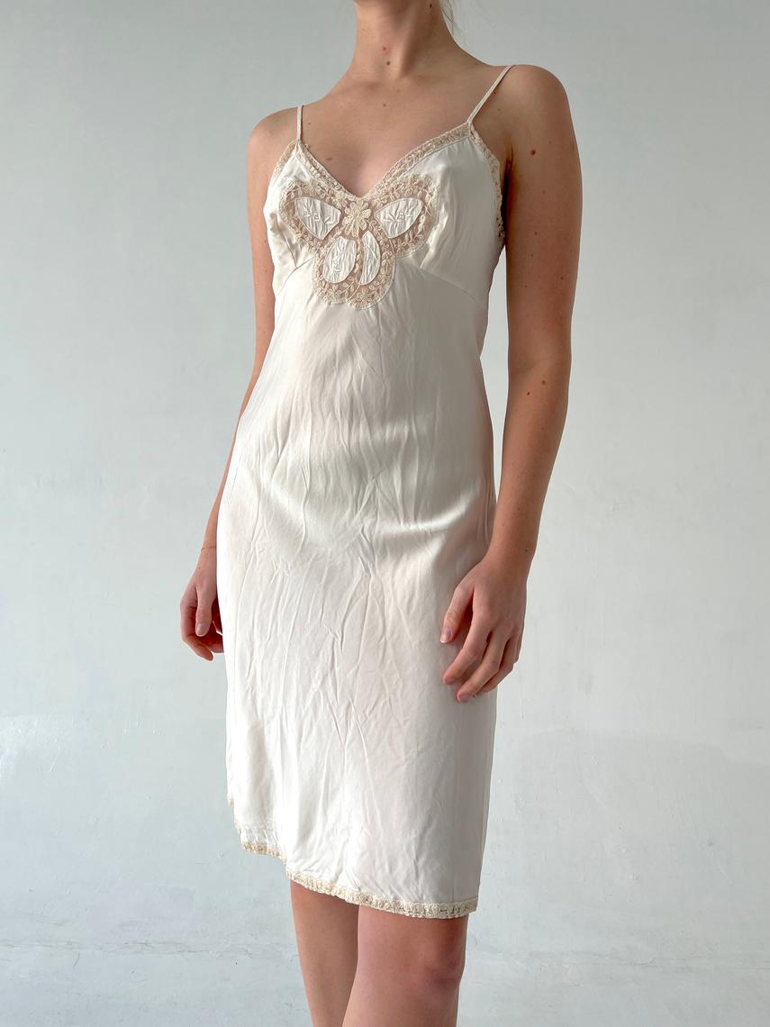 1940's White Silk Slip With Lace Butterfly Insert | Eveliina Vintage ...