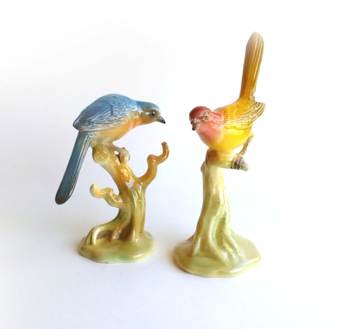 Vintage porcelain BIRD set Love birds Bird figurines Signed Brad ...