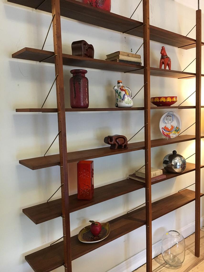 MCM Brass and Walnut Wall Tension Pole Wall Units | Modern Mobler ...