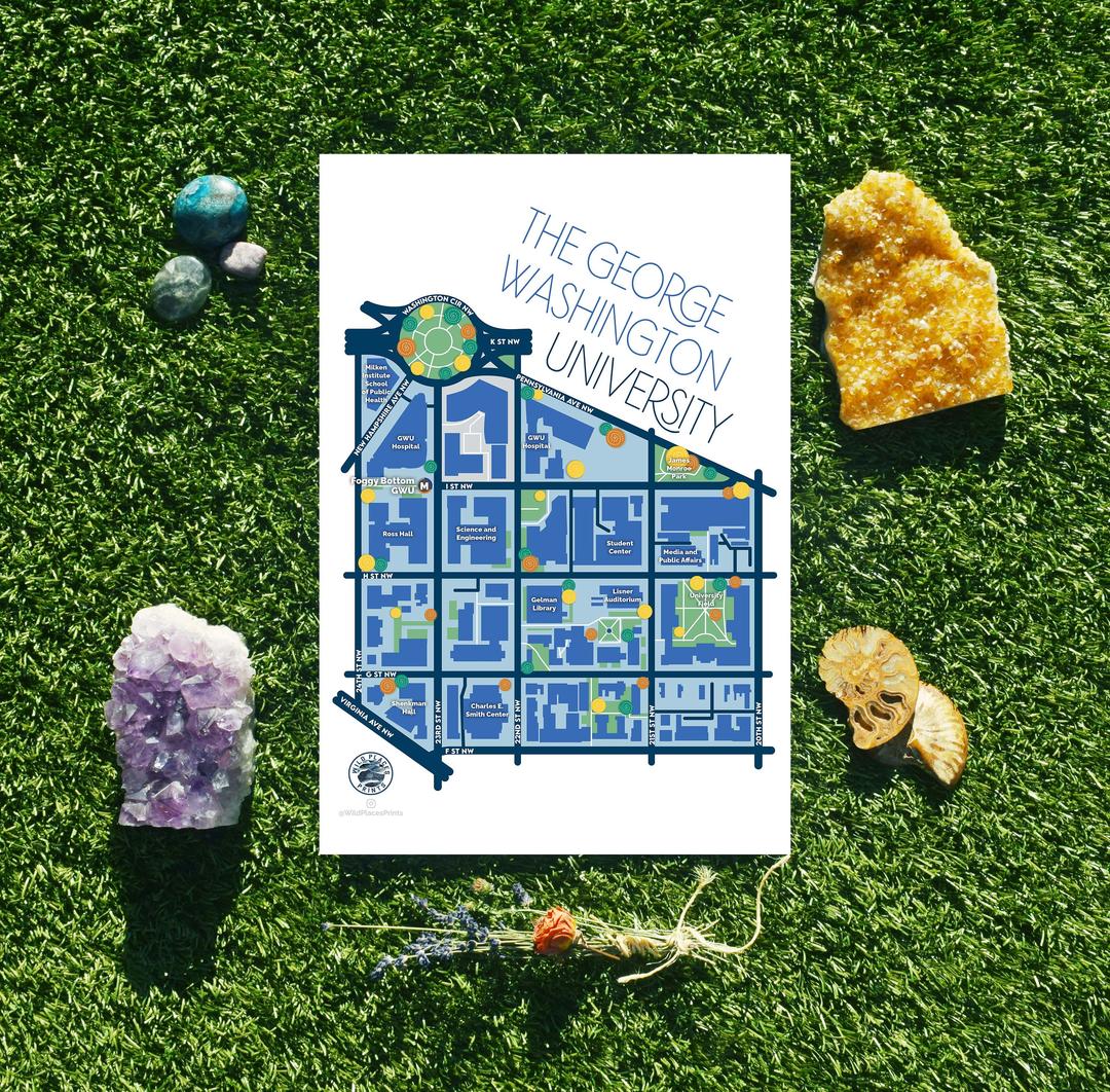 George Washington University campus map GWU 11x17 in decorative art ...