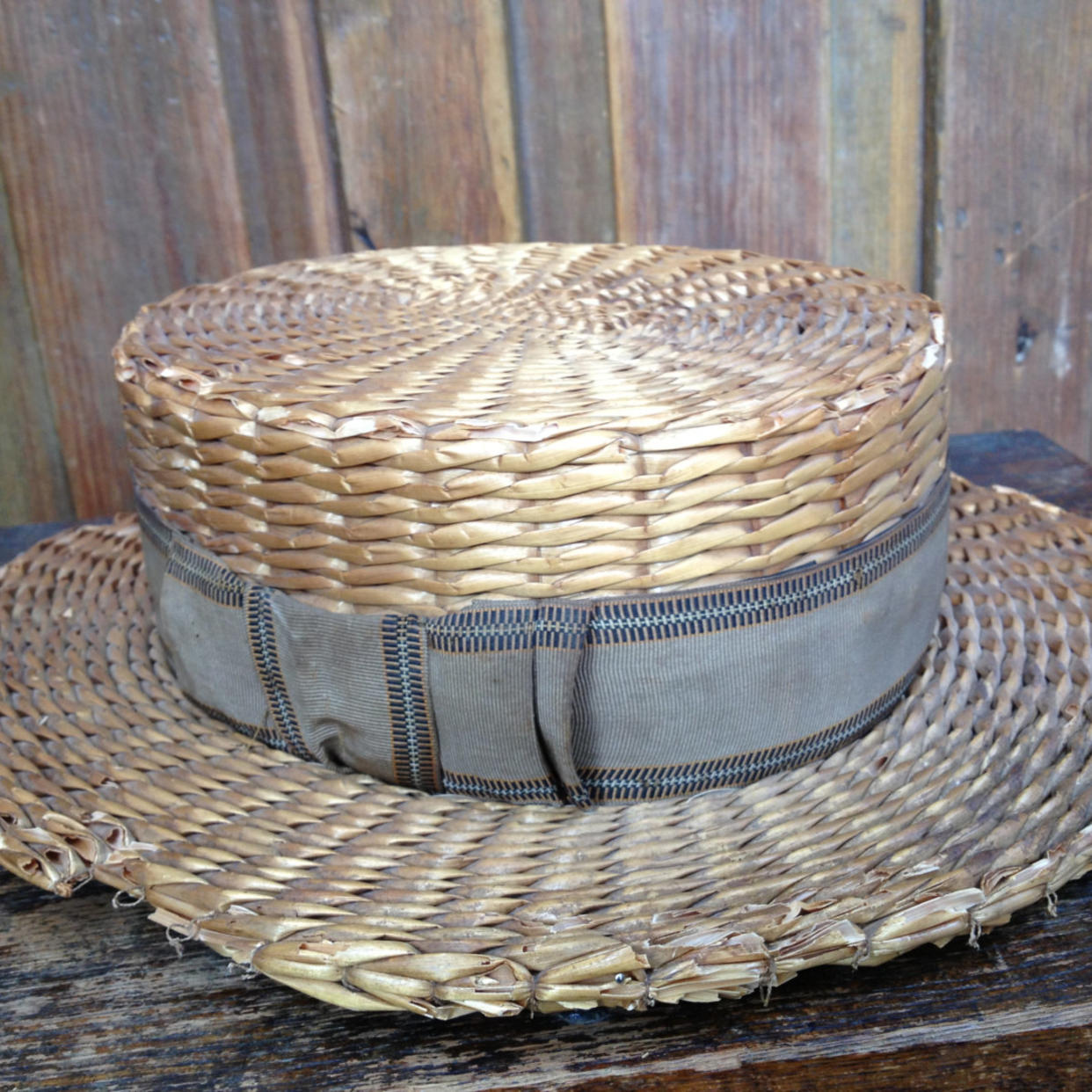 Antique 1900s Straw Boater Hat, Brown Ribbon Bow, | Jan's Vintage Stuff ...