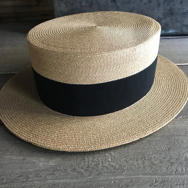 French Straw Boater Hat, Paris Label, Black Ribbon Bow, Prop, | Jan's ...