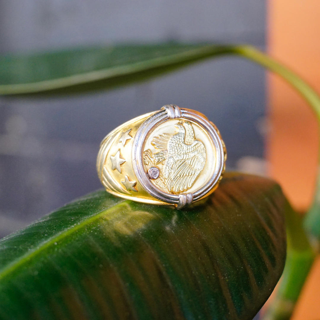 Vintage Gold Plated Sterling Silver Eagle Coin Ring, Two-Tone Embossed ...